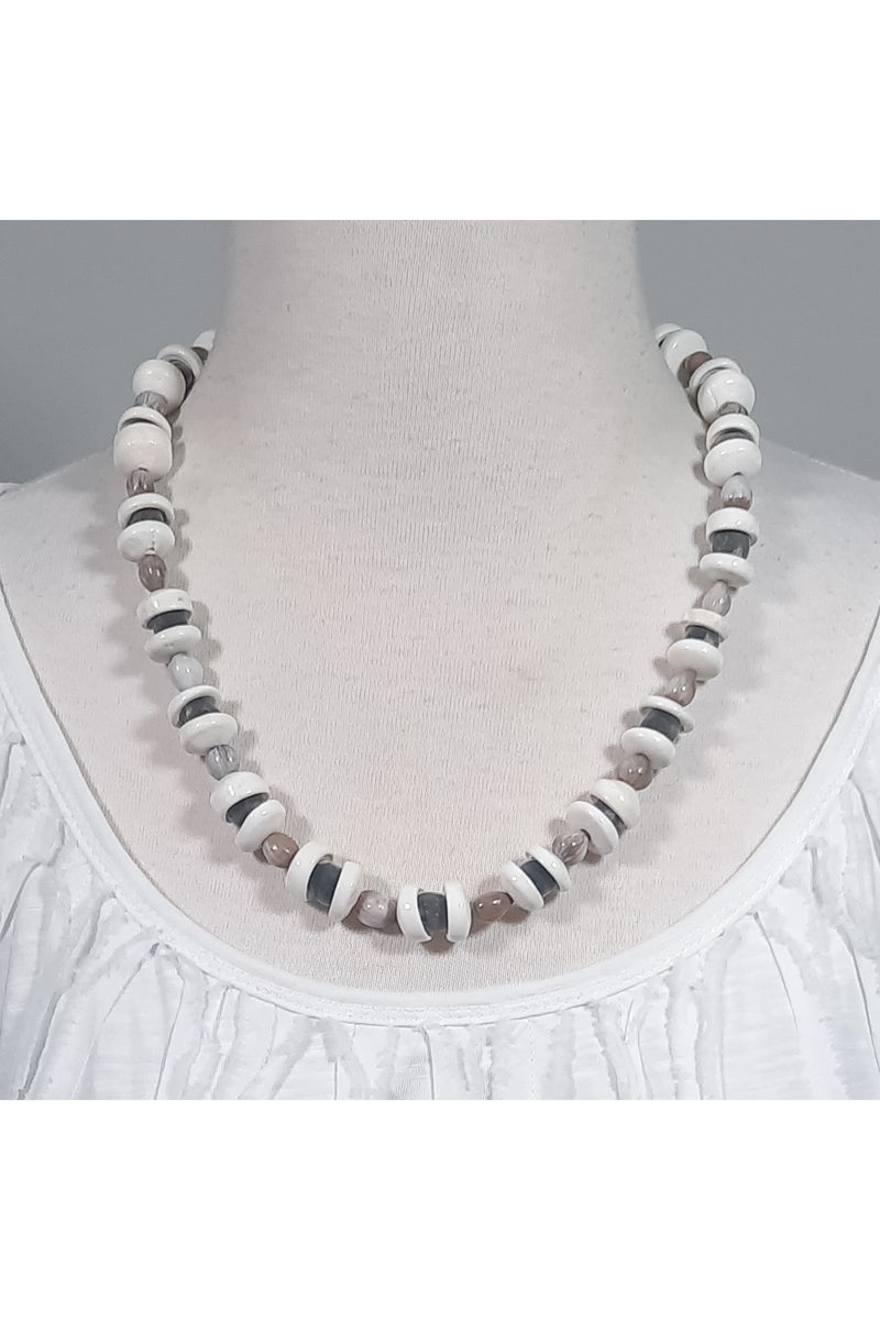 White and grey shell necklace | Hospice East Bay